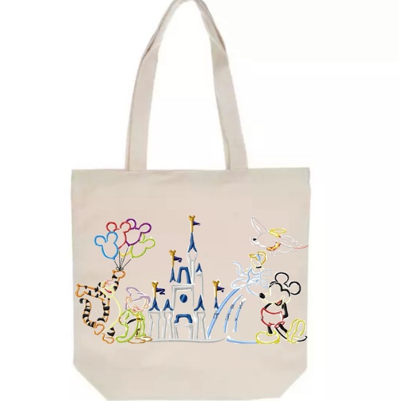 Handmade | Bags | Disney Castle Embroidered Canvas Tote Bag | Poshmark